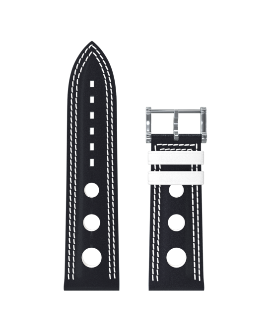Black leather strap with holes and white double stitching - BRM ...