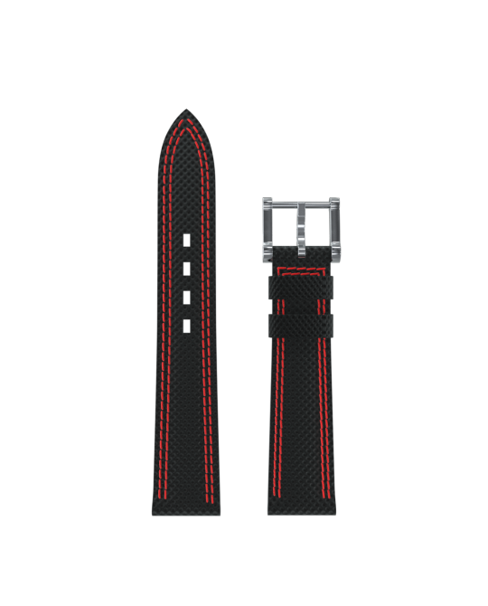 Black technical fabric strap with red double stitching - BRM Chronographes